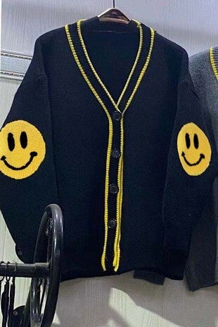 Smiley Face Cardigan - Black | 223 Vintage Co